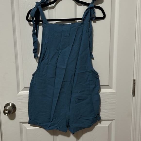 SHEIN | Pants & Jumpsuits | Linen Blend Blue Romper | Poshmark